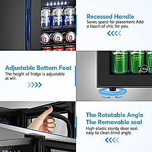 Tylza Mini Beverage Cooler Refrigerator Freestanding, 130 Cans Beverage Fridge with Glass Door for Beer Soda and Wine, Small Drink Fridge for Office or Bar with Adjustable Removable Shelves