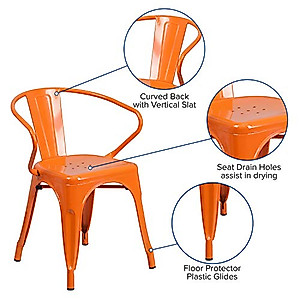 EMMA + OLIVER Commercial Grade Orange Metal Indoor-Outdoor Chair with Arms
