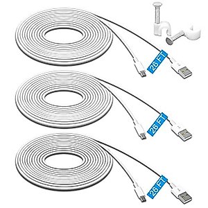 MENEEA 26FT 3 Pack Power Extension Cable for Wyze Cam Pan V2,for Wyze Cam V3,for Wyze Cam Pan, for WyzeCam,for Kasa Cam, for YI Dome Home, for Furbo Dog, for Nest Cam,Charging Data Sync Micro USB Cord
