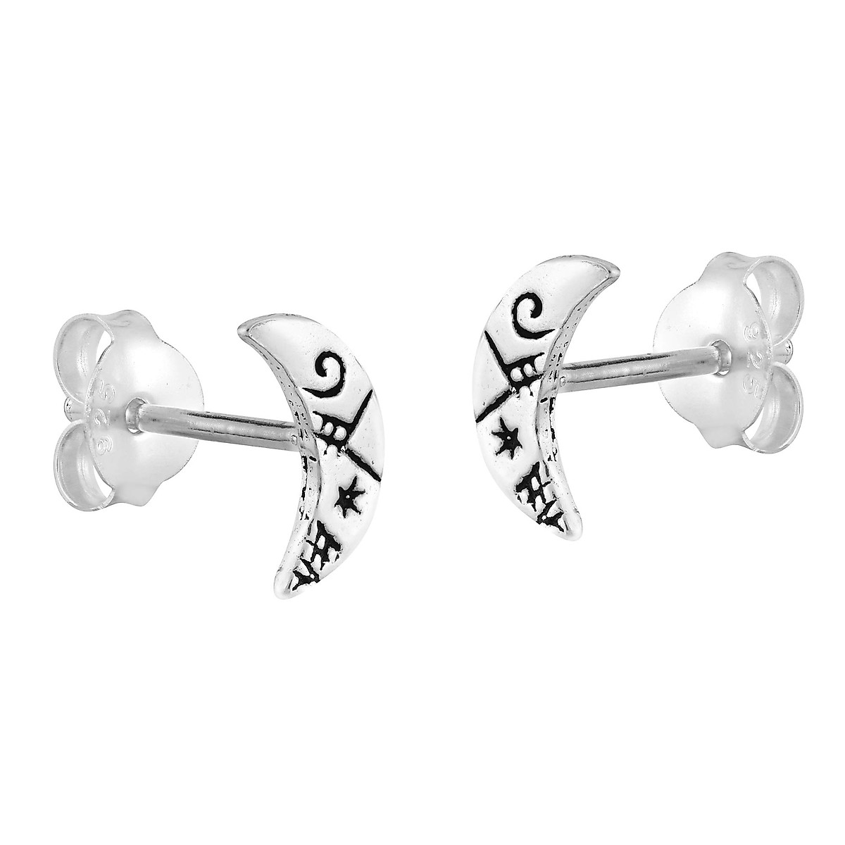 AeraVida Crescent Moon Carvings 925 Sterling Silver Stud Post Earrings Piercing Stacking Women Earrings | Sterling Silver Earrings for Women | Minimalist Simple Everyday Earrings | Boho Earrings