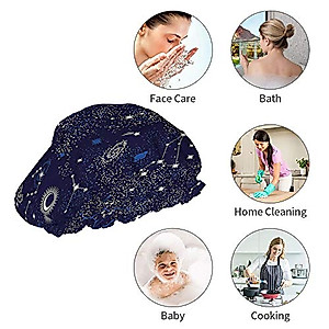 AOYEGO Constellation Shower Head Cap Stars Moon Planet Space Galaxy Universe Bath Hats for Women Men Girls Long Hair Large Waterproof Reusable Caps