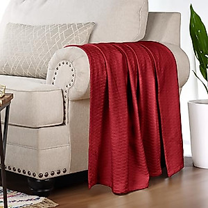 Superior Diamond Weave Blanket, 100% Cotton Cover for Home, Couch, Bed, Soft, Warm Blankets, Boho Aesthetic, Comfy, Cozy, and Cute Covers, Decorative Bedding Essentials, King, Burgundy