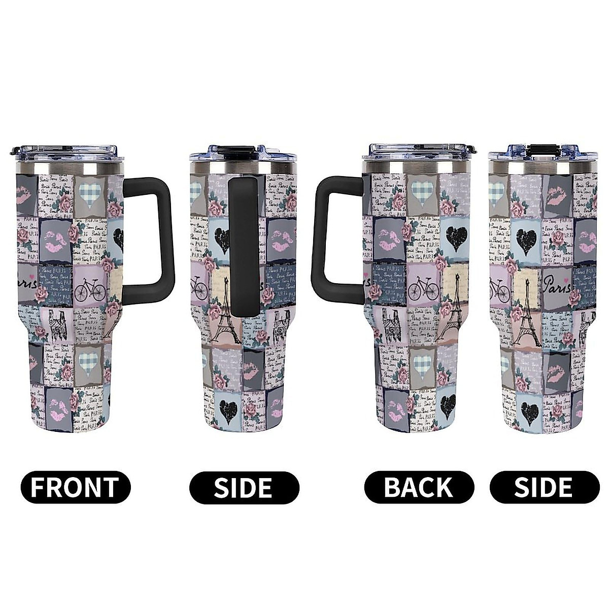 Niapessel Leak Proof Tumbler, Insulated Water Bottles with Straw, Retro Paris Art Insulated Cup with Handle 40 Oz Stainless Steel Flask for School, Travel, Car, Sports, Work