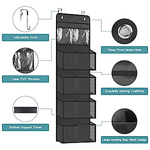 NPET Over Door Hanging Organizer Wall Mount Storage with Clear PVC Pocket, EVA Waterproof Mesh Pocket and Oxford Cloth Material for Closet Bedroom Nursery Dorm (33BK01, Black)