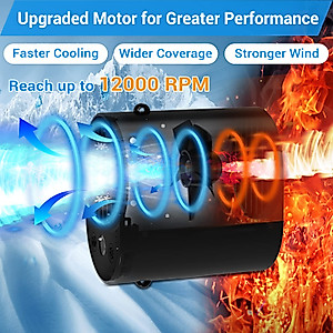 YEMIUGO 9600mAh Waist Clip Fan Rechargeable, Portable Belt Fan, Necklace Fan Personal Fan Cooling Fan Hands-free with 3-Speed, Strong Airflow for Fishing, Gardening, Climbing, Cycling