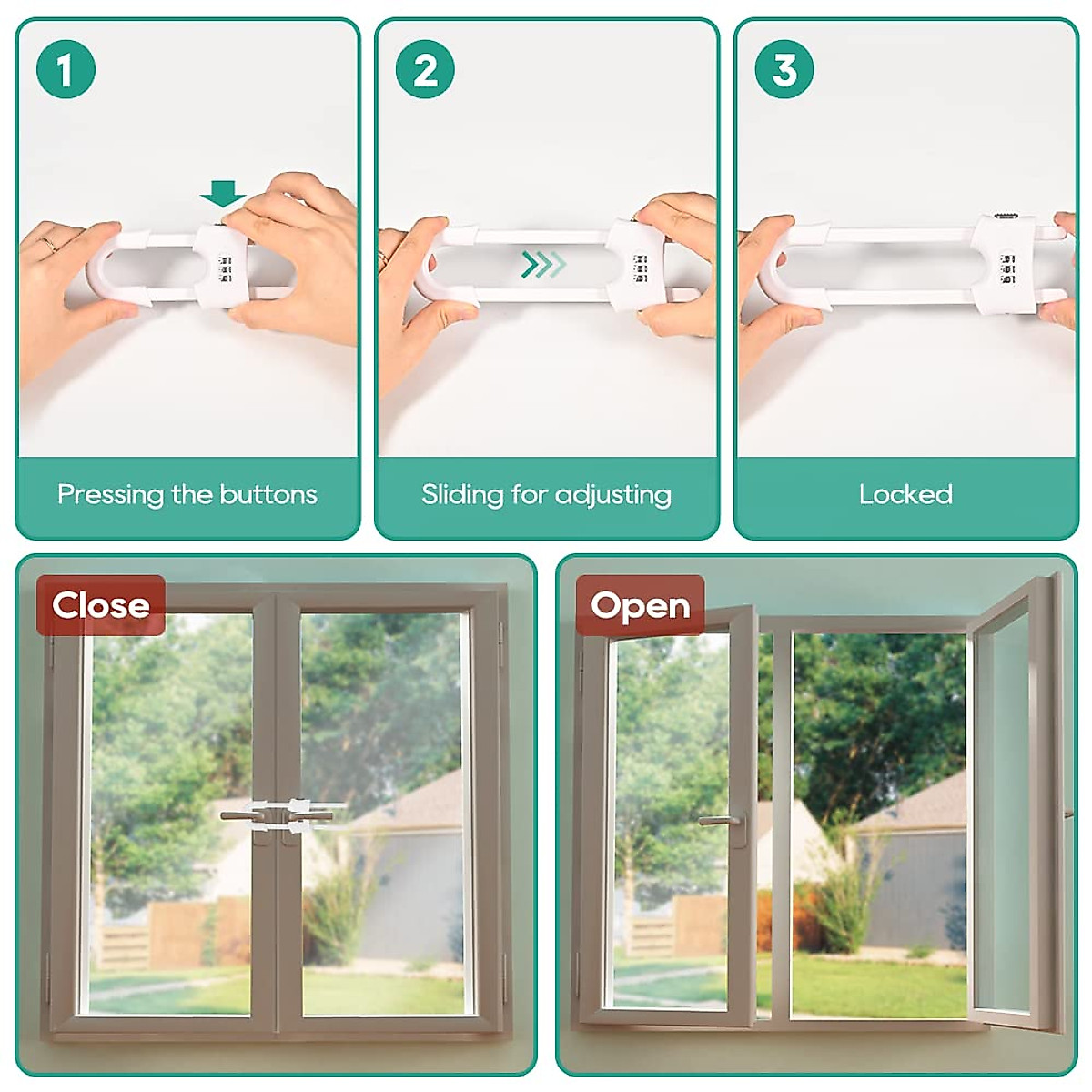 HonesaLoc 4 Packs U-Shaped Sliding Cabinet Locks, Baby Proofing Cabinets with Adjustable Child Safety Lock, Childproof Latches for Knobs, Handles on Kitchen Doors and Home Drawers Closet - White