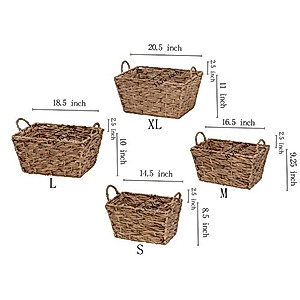 eHemco Water Hyacinth Wicker Storage Rectangular Baskets, Set of 4, Natural