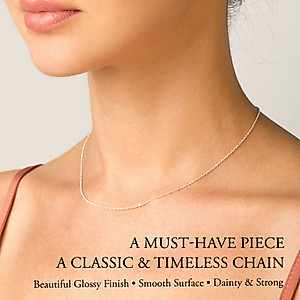 BENIQUE Dainty Thin Chain Choker Necklace for Women - 925 Sterling Silver, 14K Gold Filled 1 mm Cable Box Chain Durable Adjustable, Made in USA, 13"- 18" (Cable/S925/16)