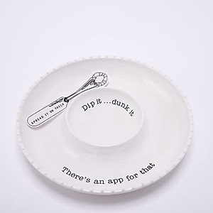 Mud Pie Melamine Tray and Dip Set, White, 9.5" dia | spreader 6"
