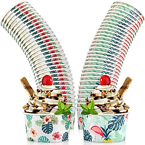 Hawaiian Summer Party Supplies Ice Cream Bowls Disposable Treat Snack Cups 8 oz Paper Yogurt Dessert Bowls for Sundae Soup Candy Hot or Cold Food Party Supplies(Floral Pattern,60 Count)