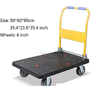Platform Truck Platform Truck Metal Flatbed Cart with Mute Wheels Flat Handtruck Foldable Handle Flatbed Cart Modern Moving Dolly Cart 500kg Reliable
