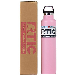 RTIC 26 oz Vacuum Insulated Water Bottle, Metal Stainless Steel Double Wall Insulation, BPA Free Reusable, Leak-Proof Thermos Flask for Hot and Cold Drinks, Travel, Sports, Camping, Flamingo Matte