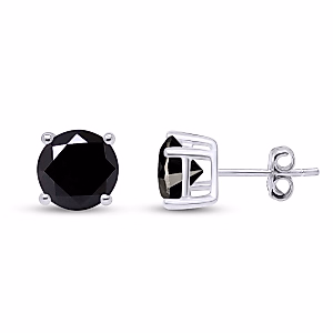 1/4 Carat CT Round Black Natural Diamond Friction Back Stud Earrings In 14k White Gold Delicate Jewelry For Womens And Mens (0.25 Cttw)