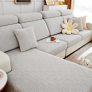 ele ELEOPTION Couch Cushion Covers Slipcover Elastic Chair Loveseat Sofa Furniture Protector Cover for Living Room (Length 39-53inch Width 25-37inch,Large Double Seat Cover) Grey White