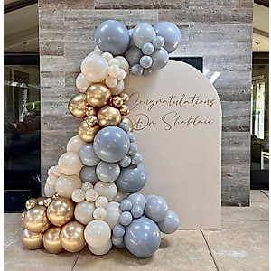 Dusty Blue and Gold Balloons, 60 PCS 12 Inch Sand White Slate Blue Fog Pastel Baby Blue Metallic Gold Balloons for Baby Boy Shower Bridal Shower Birthday Wedding Party Decorations