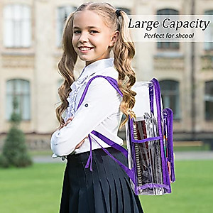 Mixweer 6 Pcs Clear Backpacks Heavy Duty Clear Bookbags 16.9" Transparent School Bag with Straps Front Pocket for Boys Girls School Stadium, Black Gray Purple