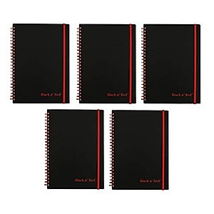 Black n' Red Twin Wire Poly Cover Notebook, 8-1/4 x 5-7/8 inches, Black/Red, 70 Ruled Sheets (C67009) (5)
