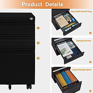 Letaya Mobile Metal File Cabinet,3 Drawer Vertical Under Desk Lockable Storage Office Cabinets,Organizer Letters/Legal/A4(Fully Assembled Except Casters)