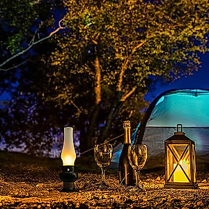 HoogaLife LED Vintage Kerosene Lamp Glass Lampshade Rechargeable Flame Effect Lantern with Timer and Retro Design - Frosted Gray