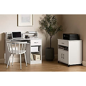 South Shore 2-Door Printer Stand with Storage on Wheels, Pure White