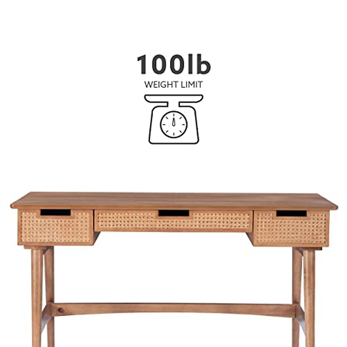 Linon Natural Dutton Wood and Rattan Desk