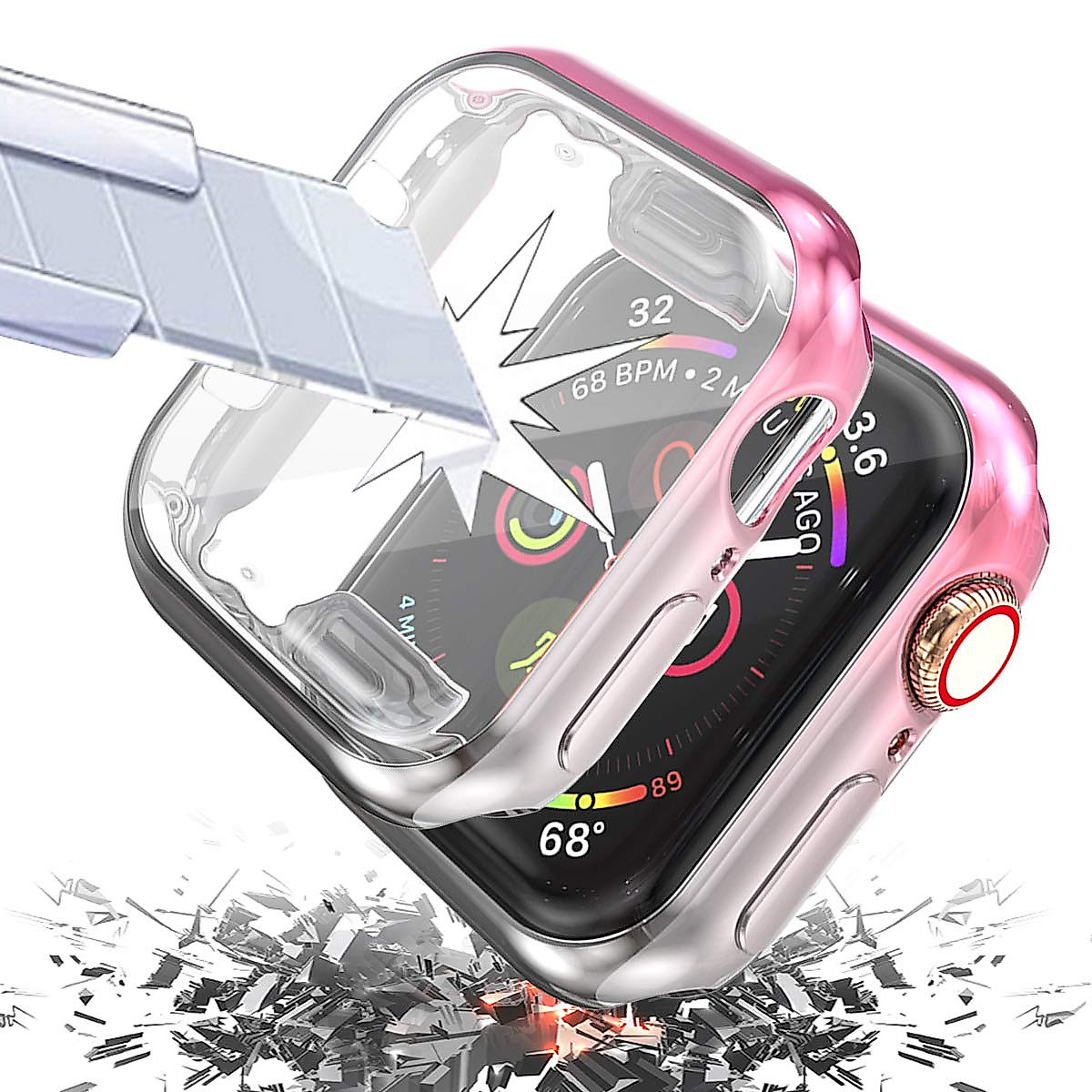 Josi Minea iWatch 5 & 4 [40mm] Protective Snap-On Case with Built-in HD Clear Screen Protector - Shockproof & Anti-Scratch Thin Cover Shield Compatible with Apple Watch Series 5 & 4 [40mm - Silver]