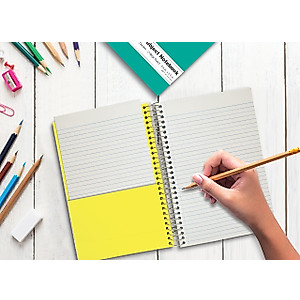 Better Office Products 3 Subject Spiral Notebooks, 9.5 x 5.5 inch, 6 Pack, 150 Sheet Notebook with 2 Double-Sided Pocket Dividers, Assorted Solid Color Covers (College Ruled)