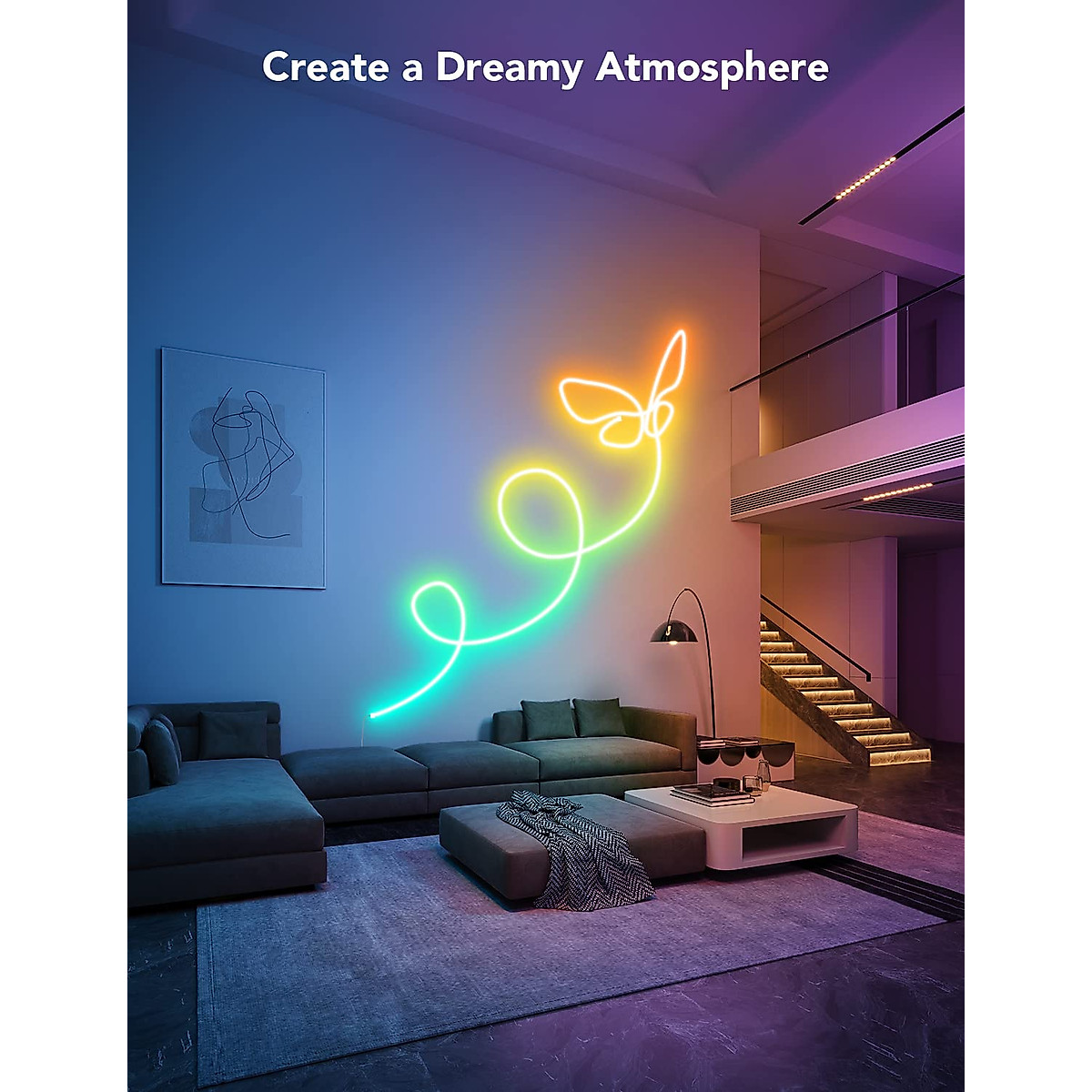 Govee Neon Rope Lights, RGBIC Rope Lights with Music Sync, DIY Design, Works with Alexa, Google Assistant, Gaming Lights, 10ft LED Strip Lights for Bedroom Living Room Decor (Not Support 5G WiFi)