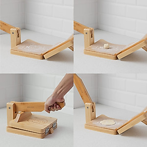 Navaris Wooden Tortilla Press - Wood Pataconera Tortilla Quesadilla Maker Flour Dough Press for Quesadillas Tortillas Indian Roti Tostones Patacones
