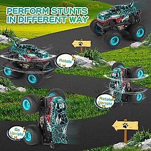 DYODYORC Remote Control Car, 2.4Ghz All Terrain Dinosaur Monster Truck Toys, RC Truck with Music, 3 Lighting Effects, 360 Stunt Capable, All Included Ready to Run, Toy Gifts for Boys and Girls (Cyan)
