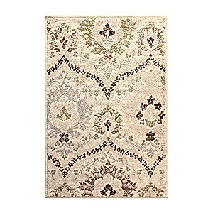 SUPERIOR Indoor Runner Rug, Jute Backed, Modern Oriental Floral Damask Floor Decor for Office, Living Room, Bedroom, Entryway, Nursery Hardwood, Tile, Augusta Collection - 2ft x 3ft, Multi-Colored