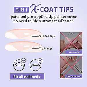 Short Nail Tips Coffin Nails - BTArtbox Press on Nails 2 in 1 Neutral X-coat Tips Pre-applied Tip Primer, Pre Colored Ultra Fit Fake Nails False Nail Extensions 150Pcs 15Sizes