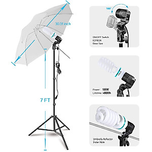 SLOW DOLPHIN Photography Background Stand Support System with Muslin Backdrop (Chromakey Green Screen kit),1050W 5500K Daylight Continuous Umbrella Lighting Kit for Photo Studio Product, Portrait