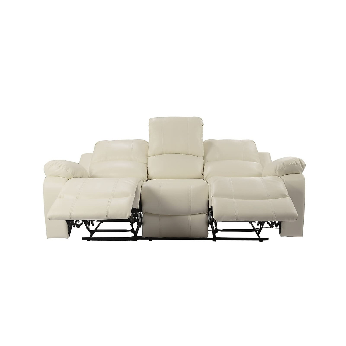 Pannow Double Recliner Loveseat with Console Slate, Double Reclining Sofa with Cup Holder, 3-Seater with Flipped Middle BACKREST Beige Air Leather, Theater Seating Furniture Sofa Bed