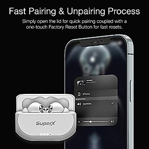 SuperX Bluetooth 5.0 Wireless Earbuds with Charging Case IPX5 Sweatproof Headset/Headphones in Ear Built in Mic Industrial Leading TWS Sound with Sport Pumping Bass - Platinum Silver