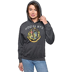 Harry Potter Womens Hoodie Hogwarts Crest Pullover (Charcoal, Medium)