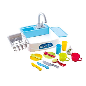Play My Little Kitchen Sink Toys - Toddler Kitchen Role Dishwasher Toys with Running Water Cycle System - Utensils Tableware Accessories for Kids - 18 Piece Pretend Toy for Boys & Girls