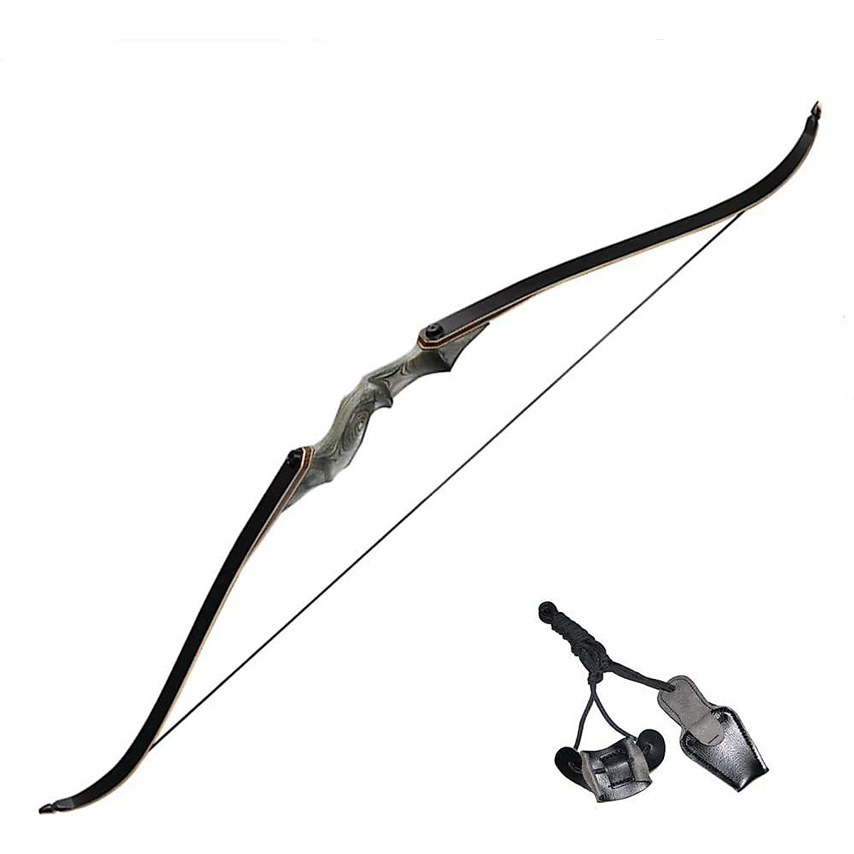 60'' Archery Recurve Bow Takedown Bow Hunting Bow and Arrow Set Adult Target Practice Competition Survival Longbow Right Hand 30-50lbs with 6pcs Fiberglass Arrows (35lbs)
