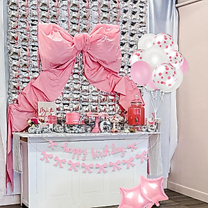 Pink Bow Birthday Party Decorations,Coquette Birthday Decorations Girl Bow Theme Birthday Party Decor Pink Bow Balloon Bow Happy Birthday Banner for Girl 1st 2nd Birthday