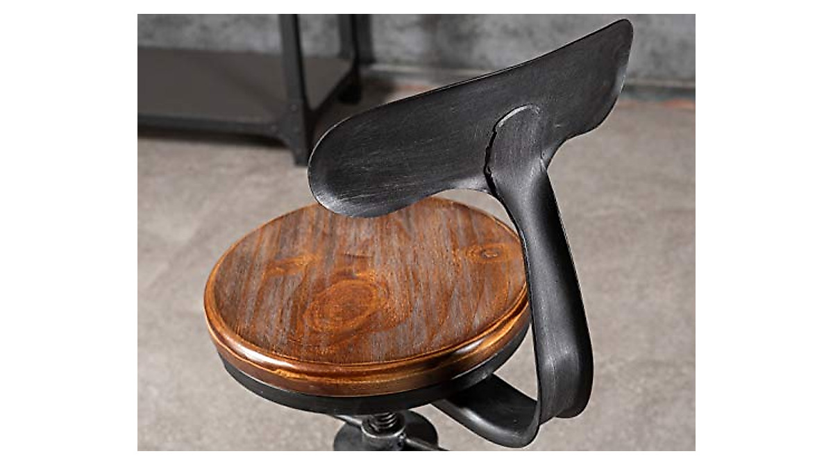 LOKKHAN Rustic Industrial Adjustable Bar Stools - Vintage Farmhouse Style