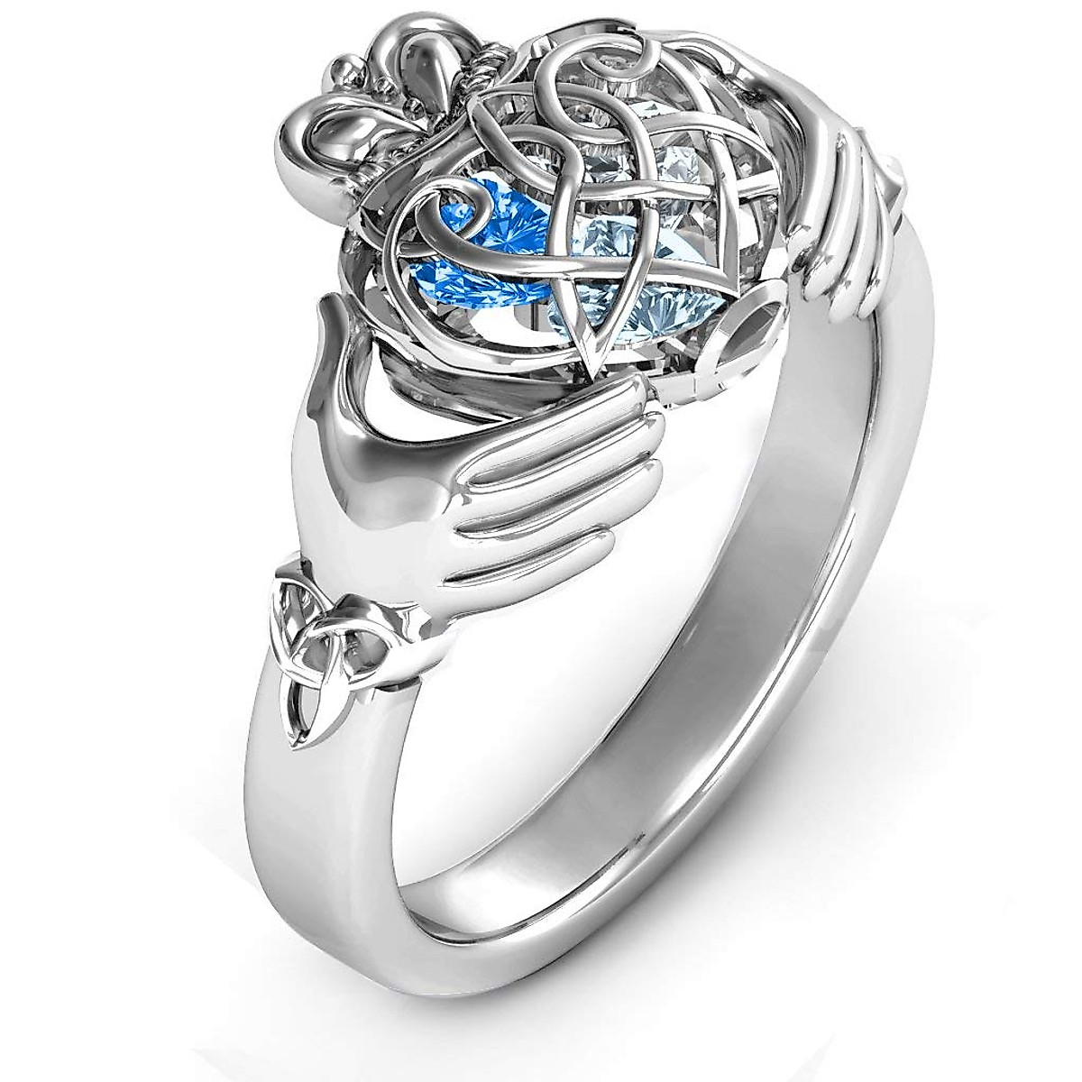 Sterling Silver Caged Hearts Celtic Claddagh Ring by JEWLR