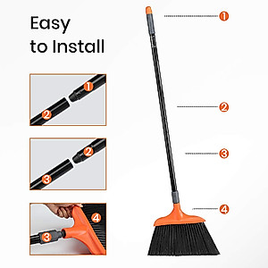 TreeLen Heavy-Duty Broom, Long Handle Angle Broom 14.5" Wide for Garages, Courtyard, Sidewalks, Decks and Outdoor Surfaces, Perfect for Home Kitchen Room Office Floor