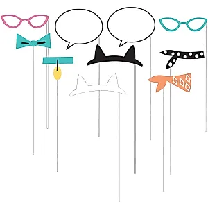 Creative Converting Party Supplies, Purr-fect Cat Party Photo Booth Props, Party Decors and Ideas, 0.3 x 9 x 15.5", Multicolor, 10ct (329404)
