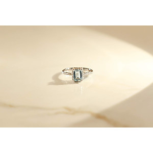 Gin & Grace 10K White Gold Genuine Aquamarine Ring with Diamonds for Women | Ethically, authentically & organically sourced (Emerald-Cut) Shaped Aquamarine Hand-Crafted Jewelry for her.