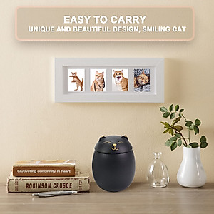 MEETPET Cat Urn Dog Urn Sized 3.2x2.9 and 4.9x4.25. A Smiley-Cat Pet Urn with a Memoria Card.Cat Urns for Ashes for Your Pet (12 cu/in, Black)