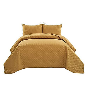 Lush Decor Ava Diamond Oversized 3 Piece Cotton Quilt Set, Mustard, King