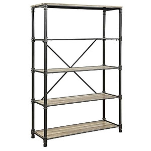 Acme Itzel 4-Tier Metal Frame Bookshelf in Sandy Gray and Oak