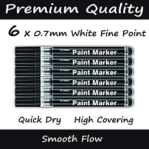 FLYMAX Black Paint Pen, 6 Pack 0.7mm Acrylic Black Permanent Marker for Glass Ceramic Rock Leather Plastic Stone Metal Canvas Enamel Waterproof Writing Extra Fine Point