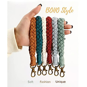 Macrame Keychain Boho Keychain Lanyards for Keys Key chain wrist lanyard for women Wrist Keychain Keyring Bracelet Holder Car Key Lanyard, Macrame Wristlet Keychain Car Keys Keychain Wristlet Blue Key Chain