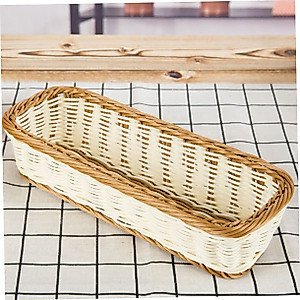 3 Pcs Woven Plate Basket Imitation Rattan Basket Imitation Rattan Plate Basket Rectangle Storage Basket White Wooden